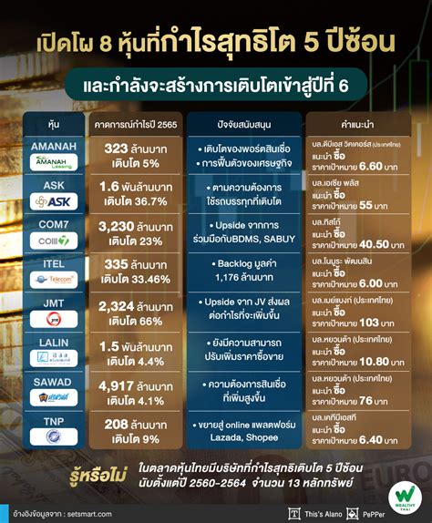 Wealthy Thai เปิดโผ 8 หุ้นที่กำไรสุทธิโต 5 ปีซ้อน