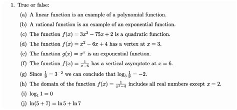 Solved True Or False A A Linear Function Is An Example Of Chegg Com