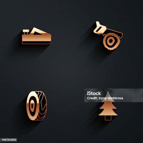 나무 비행기 도구 손톱 및 통나무 나무 고리 및 긴 그림자가 있는 아이콘을 설정합니다 벡터 0명에 대한 스톡 벡터 아트 및 기타 이미지 Istock