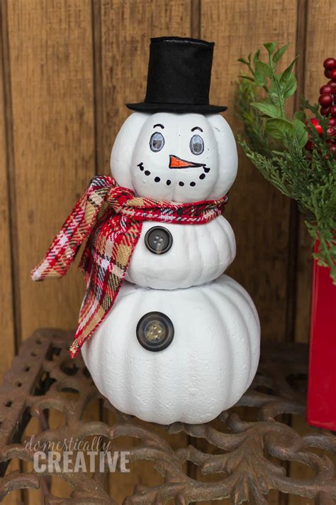Upcycled Pumpkin Snowman Domestically Creative
