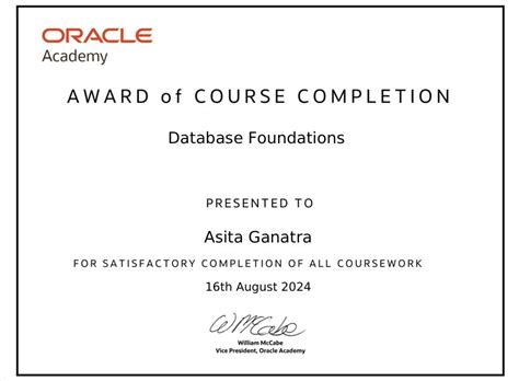 Ive Successfully Completed The Oracle Certified Database Foundations