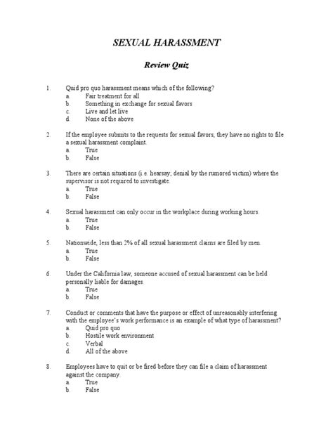 Pshhrsc Quiz Pdf Sexual Harassment Justice