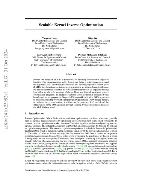 Pdf Scalable Kernel Inverse Optimization
