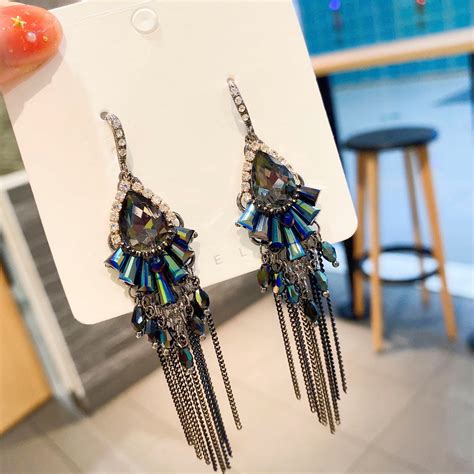 Teardrop Rhinestone Tassel Earrings E6809 Ole Style Inc