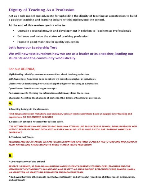 Dignity Of Teaching As A Profession Script Pdf Teachers Disciplines
