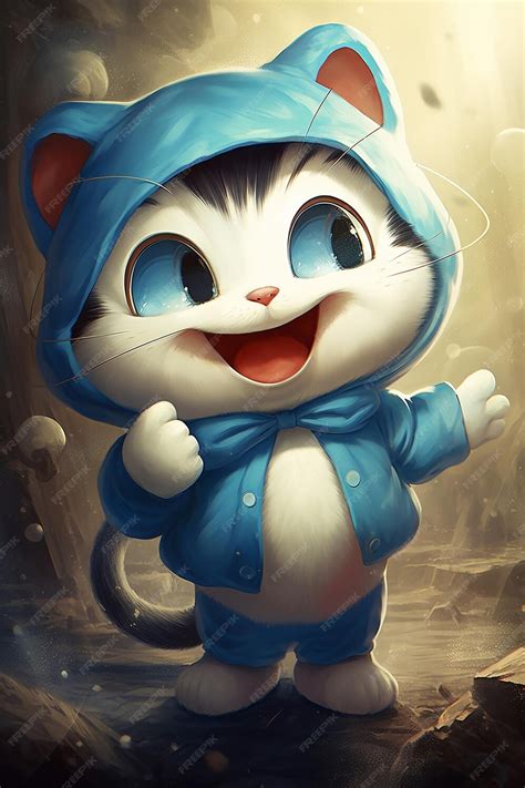 Doraemon Cartoon Character In Playful Design Premium Ai Generated Image
