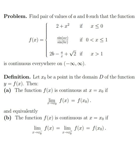 Solved Problem Find Pair Of Values Of A And B Such That The Chegg Com