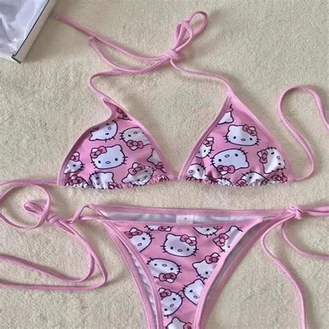 Sanrio Sexy Bikinis Hello Kitty Cartoon Anime Printing Beach Wear Surf