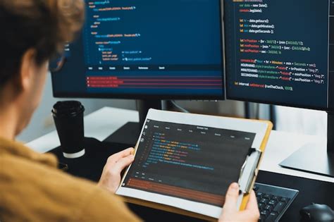premium photo it developer reading coding on document paper software