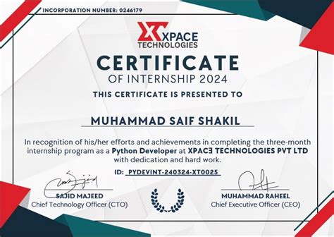 Muhammad Saif Shakil On Linkedin Internship Achievement Python
