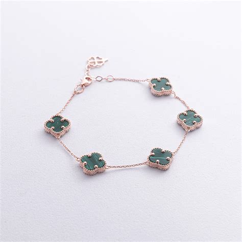 Браслет Клевера с малахитом красное золото б05443 Онікс 19 от продавца Golden Tree в