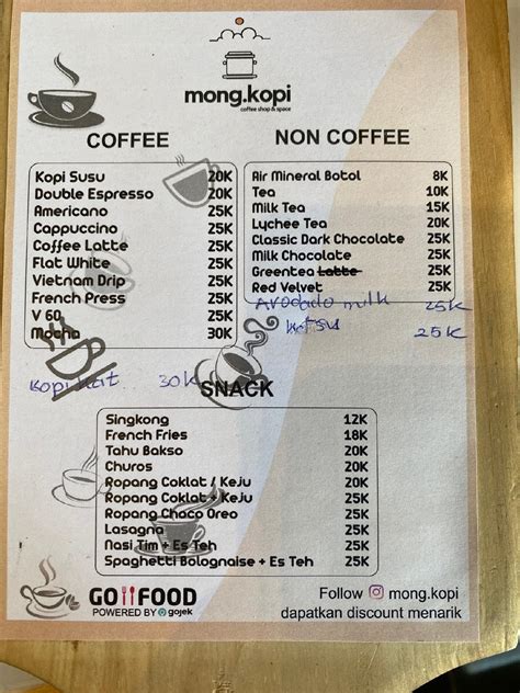 Menu At Mong Kopi Cafe Semarang
