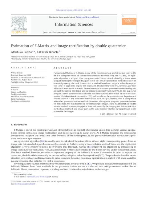 pdf estimation of f matrix and image rectification by double quaternion