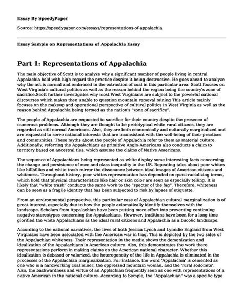 Essay Sample On Representations Of Appalachia SpeedyPaper