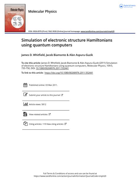 Simulation Of Electronic Structure Hamiltonians Using Quantum Computers Pdf Computational