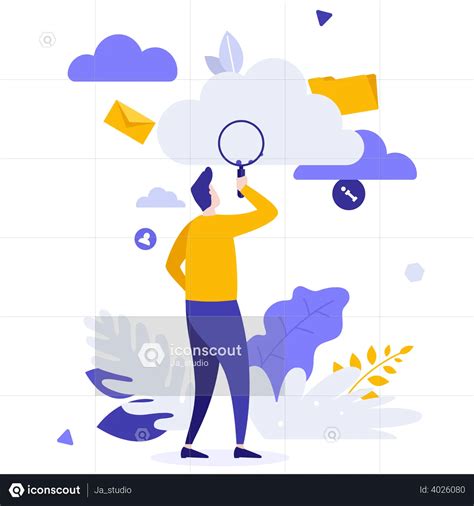 Man Searching Data In Cloud Storage Animated Icon Download In Json