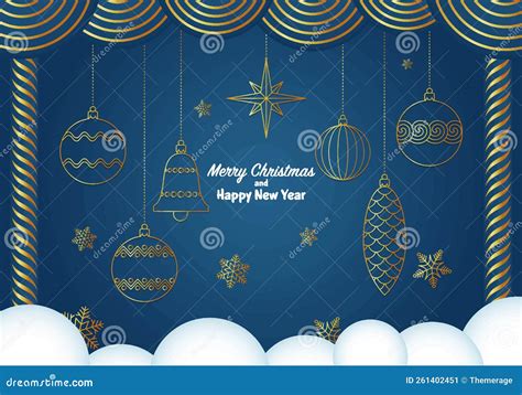 Merry Christmas And Happy New Year Banner With Gold Christmas Toys And