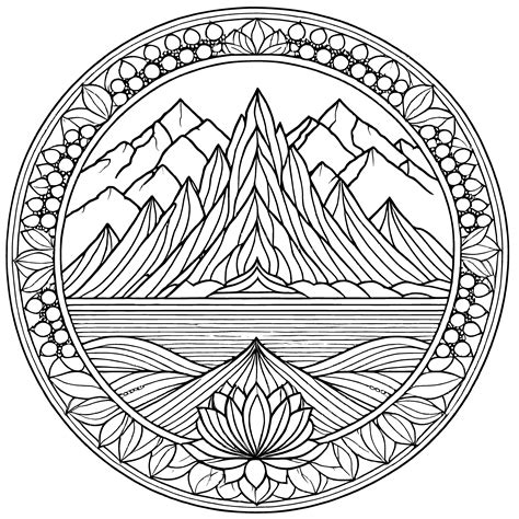 Hypnotisierendes Mandala Mit Berge Und Blühenden Details Malvorlage Für