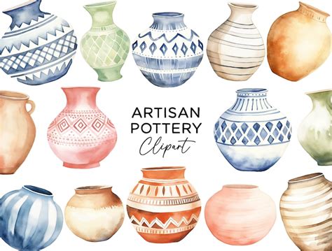 Artisan Pottery Clipart Bundle Watercolor Vase Clay Pots Png Graphics