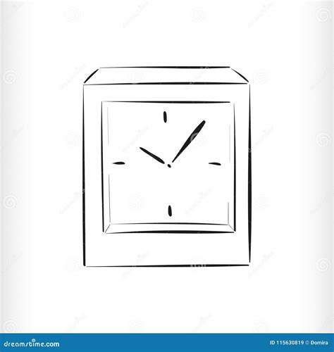 Analog Square Clock In Front Subject Of Interior Sketch In Vector