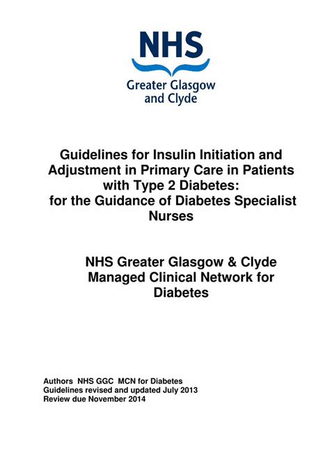 Pdf Guidelines For Insulin Initiation July 2013 Update