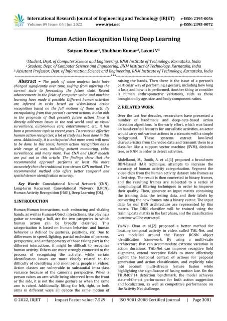 Human Action Recognition Using Deep Learning Pdf