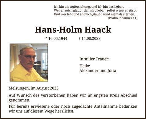 Traueranzeigen Von Hans Holm Haack Trauer HNA De