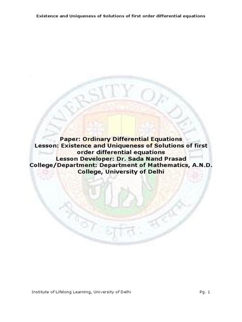 Interactive Lesson Existence And Uniqueness Of Solutions Of First Order