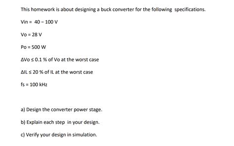 This Homework Is About Designing A Buck Converter For Chegg