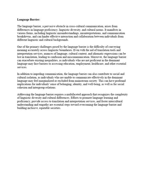 Language Barrier Pdf