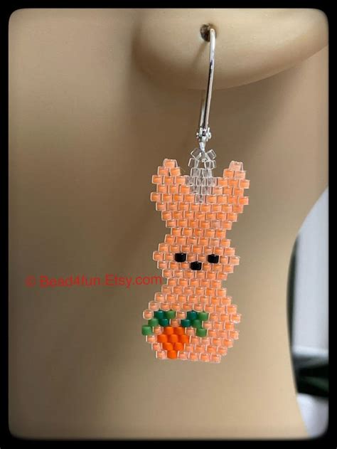 Easter Bunny Seed Beaded Earring Girl Easter Basket T Teacher Dangle Orange Abstract Bunny