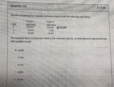 Solved Question 14 575 Pts You Are Comparing Two Mutually Chegg