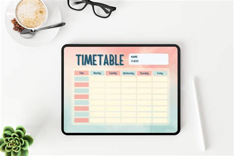 Digital Timetable Printable School Schedule Instant Download