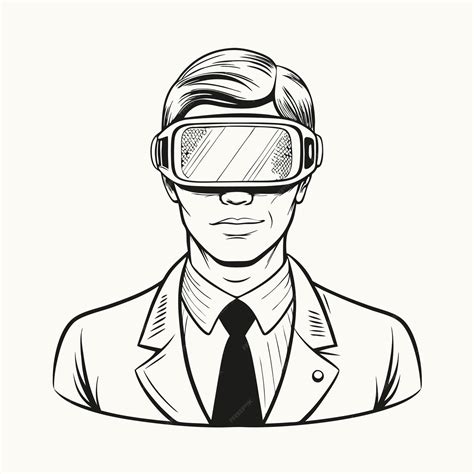 A Black And White Drawing Of A Man Wearing Virtual Reality Glasses Premium Ai Generated Vector