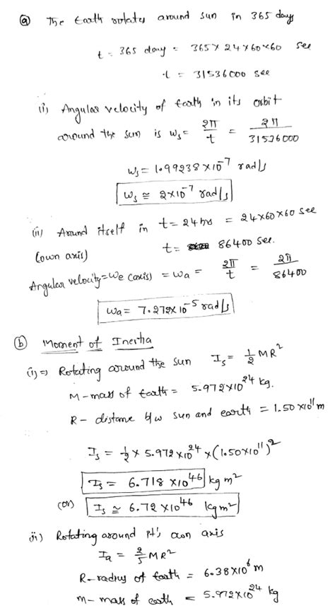 A Calculate The Angular Velocity In Rads Of The Earth In Its Orbit