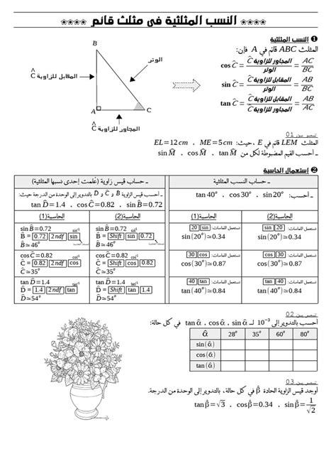 النسب المثلثية Pdf