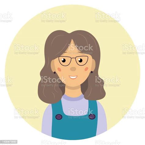 시력 교정을 위해 안경을 쓴 곱슬 곱슬 한 소녀 쾌활한 만화 캐릭터 작업복을 입은 여성 건강한 생활방식에 대한 스톡 벡터 아트