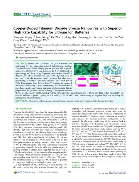 Pdf Copper Doped Titanium Dioxide Bronze Nanowires With Superior High Rate Capability For