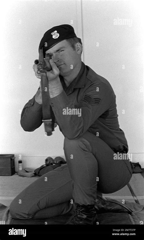 At The Firing Range One Of The Security Police Fires His M 16a1 Rifle