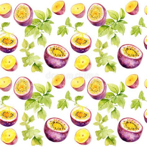 Watercolor Passion Fruit Seamless Pattern Aquarelle Ripe Passiflora