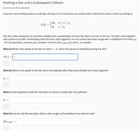 solved pushing a disc and a subsequent collision 0 points