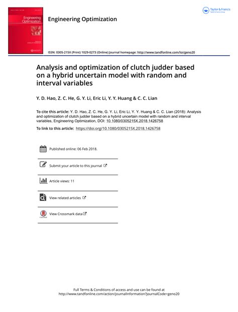 pdf analysis and optimization of clutch judder based on a hybrid