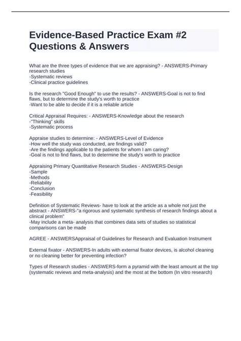 Evidence Based Practice Exam 2 Questions And Answers Evidence Based Stuvia Us