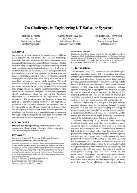 PDF On Challenges In Engineering IoT Software Systems