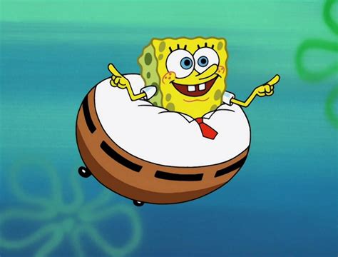 Spongebob With His Inflatable Pants On Flying In The Sky Rspongebob