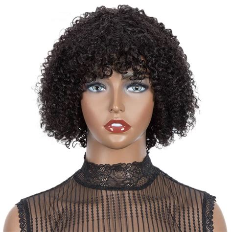 Joedir Cheap Kinky Curly Bob Wigs With Bangs Short Curly Wigs For Women