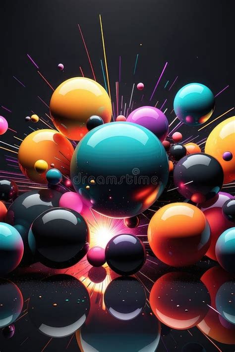 Colorful 3d Glossy Spheres Creative Background Vertical Composition Stock Illustration