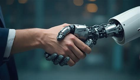 Robot And Human Handshake Premium Ai Generated Image