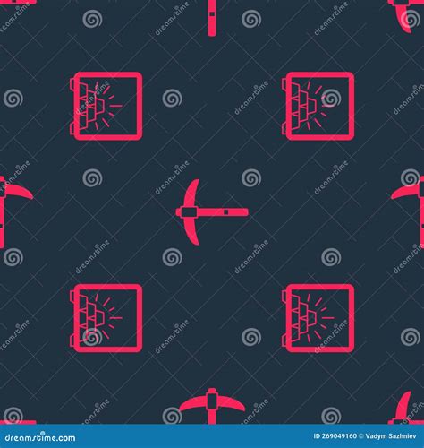 Set Safe With Gold Bars And Pickaxe On Seamless Pattern Vector Stock