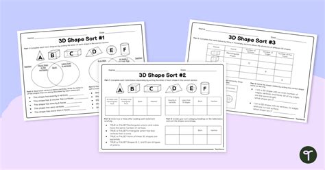 classifying and sorting 3d shapes worksheet teach starter